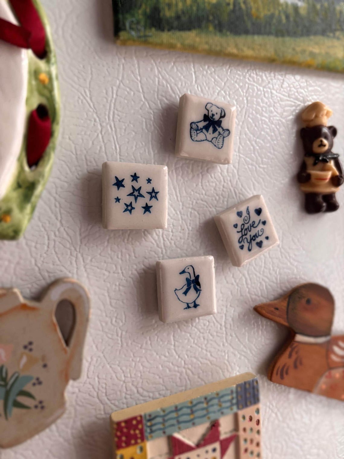 Ceramic Fridge Magnets - Handmade Blue Porcelain Style Square Tile ...