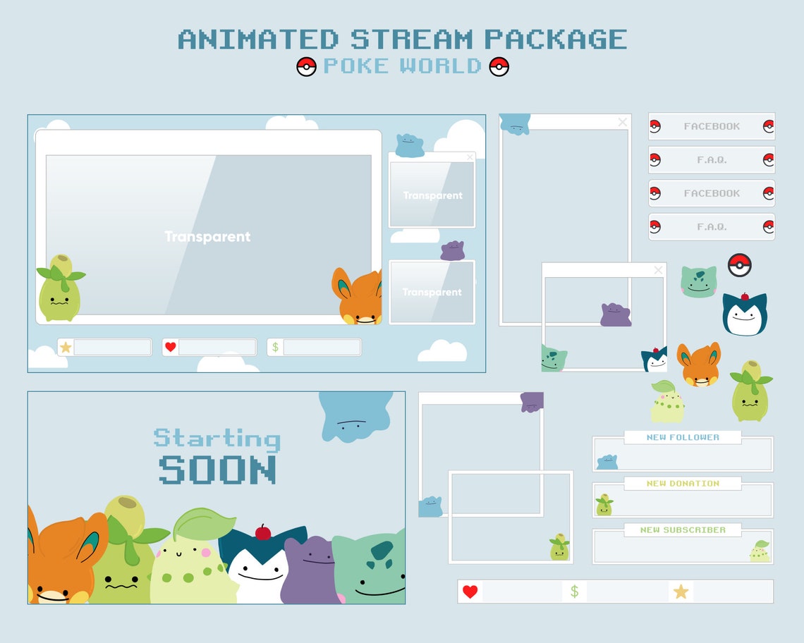 Pokémon Animated Stream Overlay Screens Package | Clean White Blue ...
