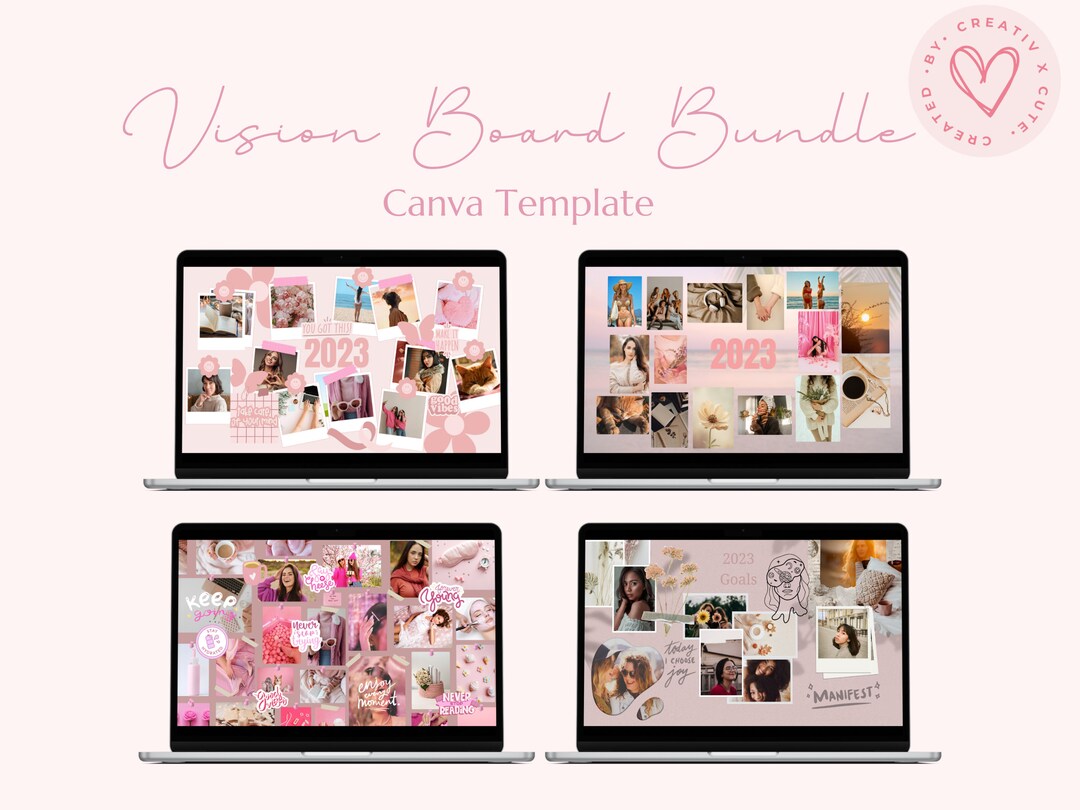 Pale Pink Digital Vision Board Bundle Collage Desktop - Etsy