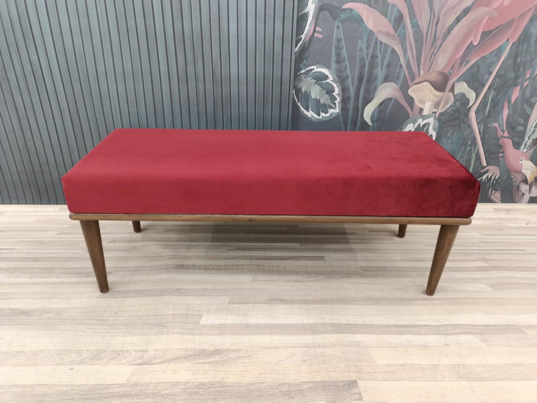 Bench for Bedroom, Red Velvet Bench, Hallway Bench, Tall Bench, Dining ...