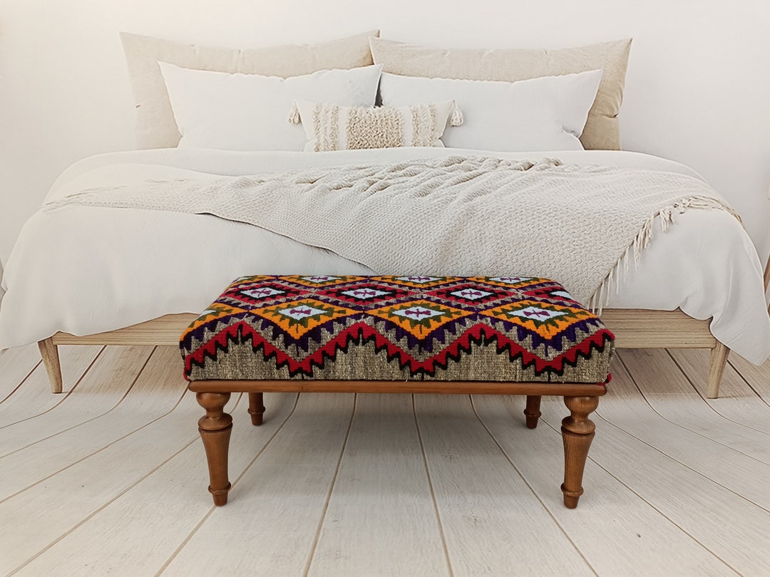 Kilim Rug Bench, Farmhouse Bench, Entry Bench, Upholstered Bench ...