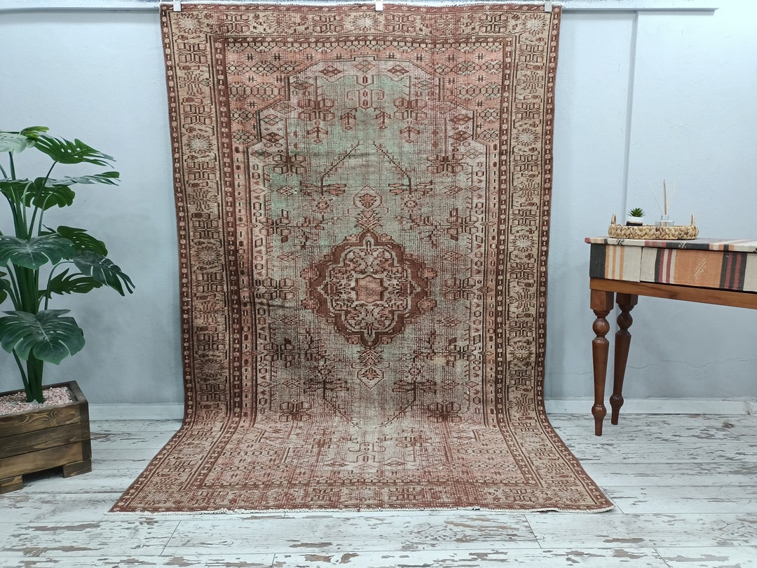 Earth Tone Rug, Genuine Wool Rug, Low Pile Rug, Turkish Area Rug ...