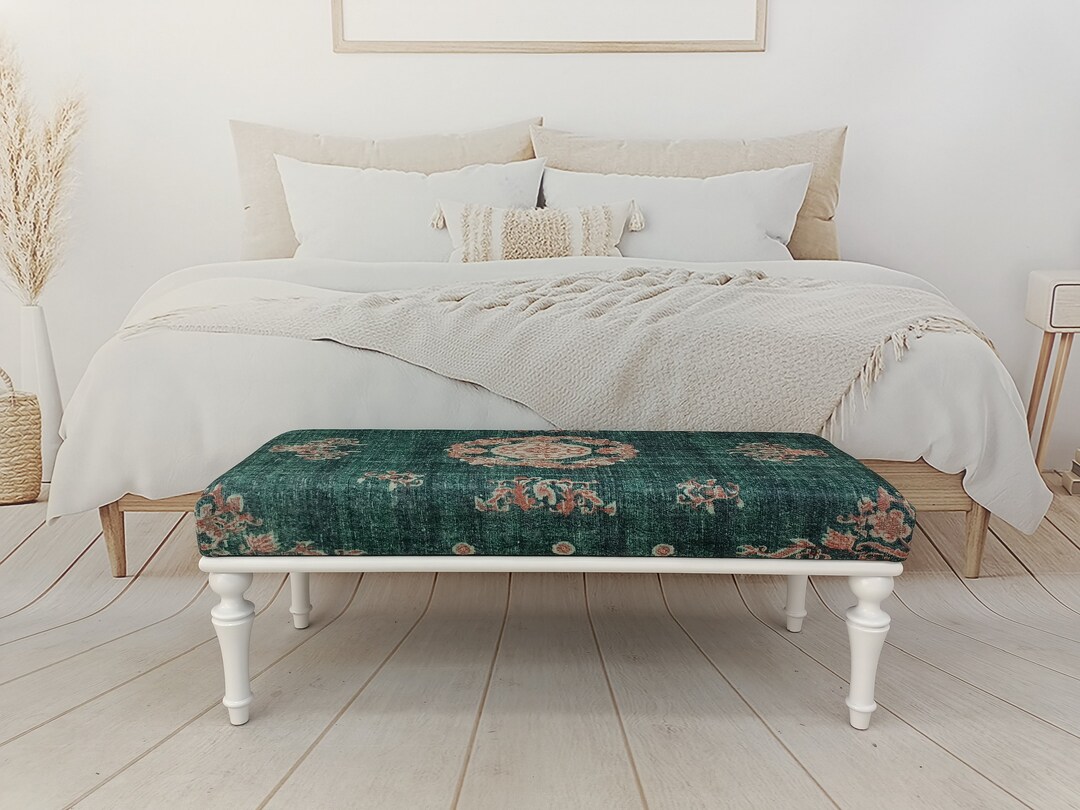 Floral Rug Bench, Upholstered Bench, Boho Piano Bench, Dressing Table ...