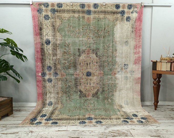 Pastel Green Rug, Turkish Oushak Rug, Worn Rug, Lodge Rug, Bohemian Rug ...