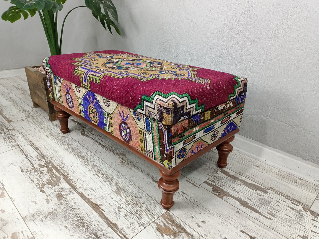 Turkish Rug Bench, Ottoman Bench, Storage Bench, Handmade Furniture ...