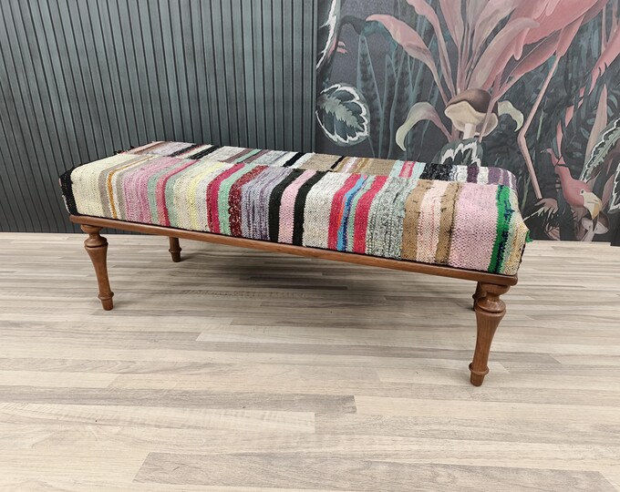Bench for Bedroom, Kilim Covered Bench, Dressing Table Bench, Fireplace ...
