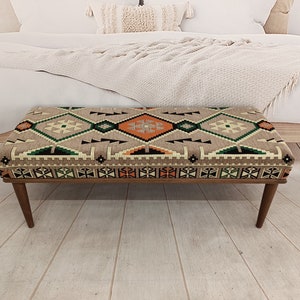 Kilim Rug Bench, Ottoman Upholstered Bench, Handmade Furniture ...