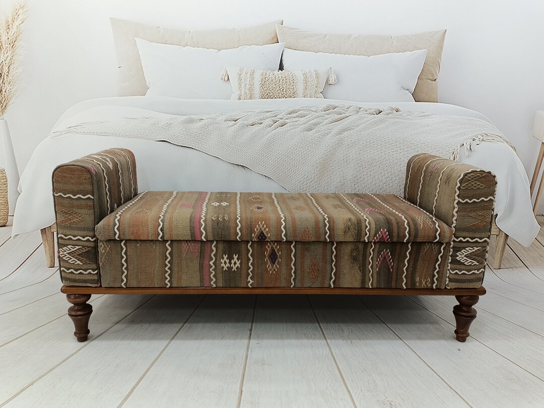 Handmade Furniture, Bohemian Sofa, Storage Bench With Arms, Upholstered ...