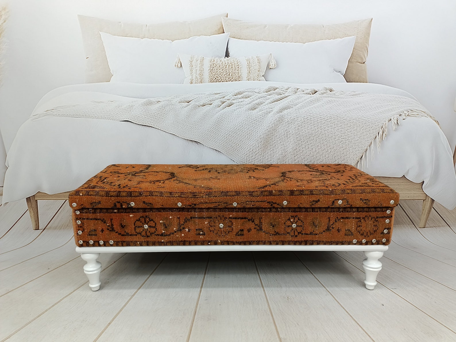Orange Bench Handmade Ottoman Bedroom Bench Storage - Etsy