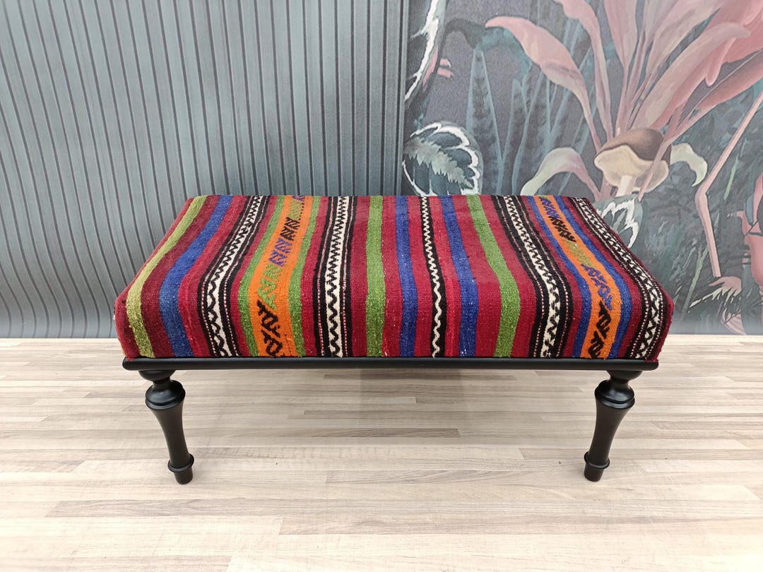Kilim Ottoman Bench, Dining Table Bench, Upholstered Ottoman, Entry ...