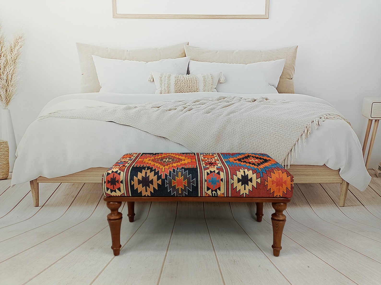 Footstool Bench Aztec Bench Farmhouse Decor Entry Bench - Etsy