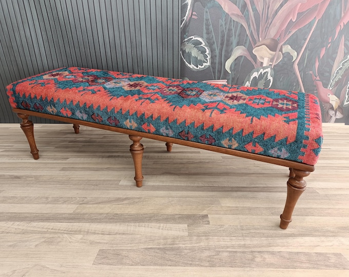 Kilim Rug Bench, Ottoman Upholstered Bench, Handmade Furniture ...