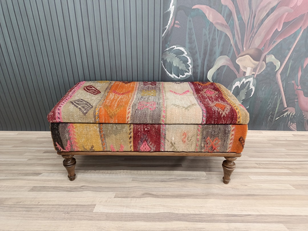 Blanket Chest Bench, Telephone Bench, Upholstered Bench, Kilim Covered ...