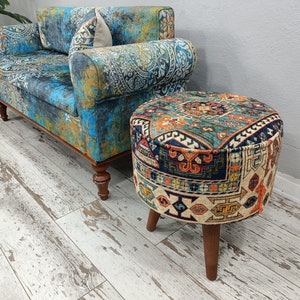 Round Pouf Stool, Bedroom Pouf, Footstool Ottoman, Tufted Stool, Piano ...