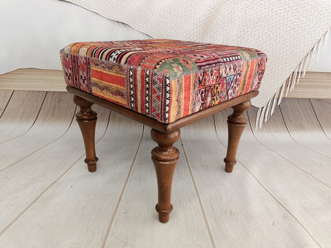 Vanity Stool, Handmade Footstool, Upholstered Footstool, Handmade ...