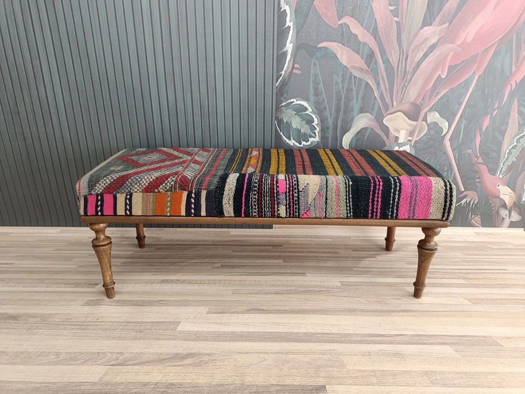 Blanket Bench, Wood Work Bench, Hallway Bench, Kilim Rug Bench ...