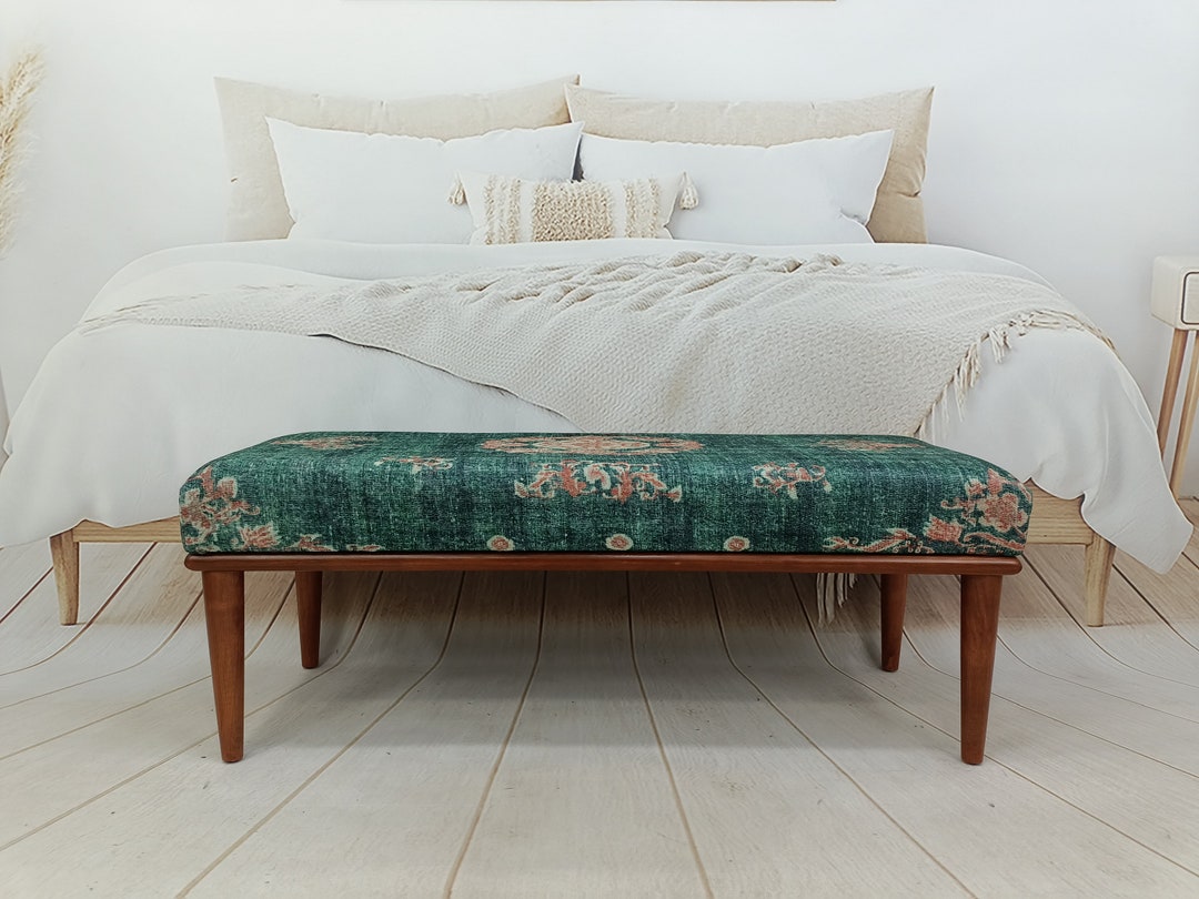 Floral Rug Bench, Upholstered Bench, Boho Piano Bench, Dressing Table ...