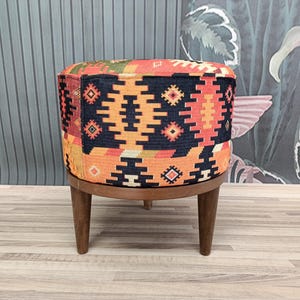 Ottoman Stool, Lobby Stool, Upholstered Footstool, Aztec Stool, Orange ...