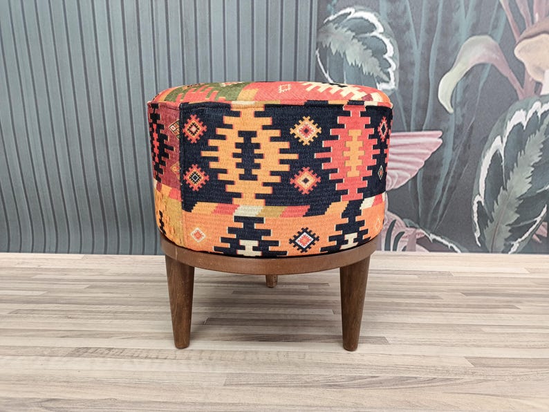 Ottoman Stool, Lobby Stool, Upholstered Footstool, Aztec Stool, Orange ...