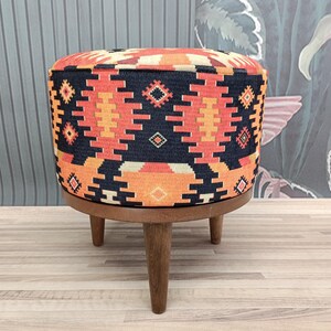 Ottoman Stool, Lobby Stool, Upholstered Footstool, Aztec Stool, Orange ...
