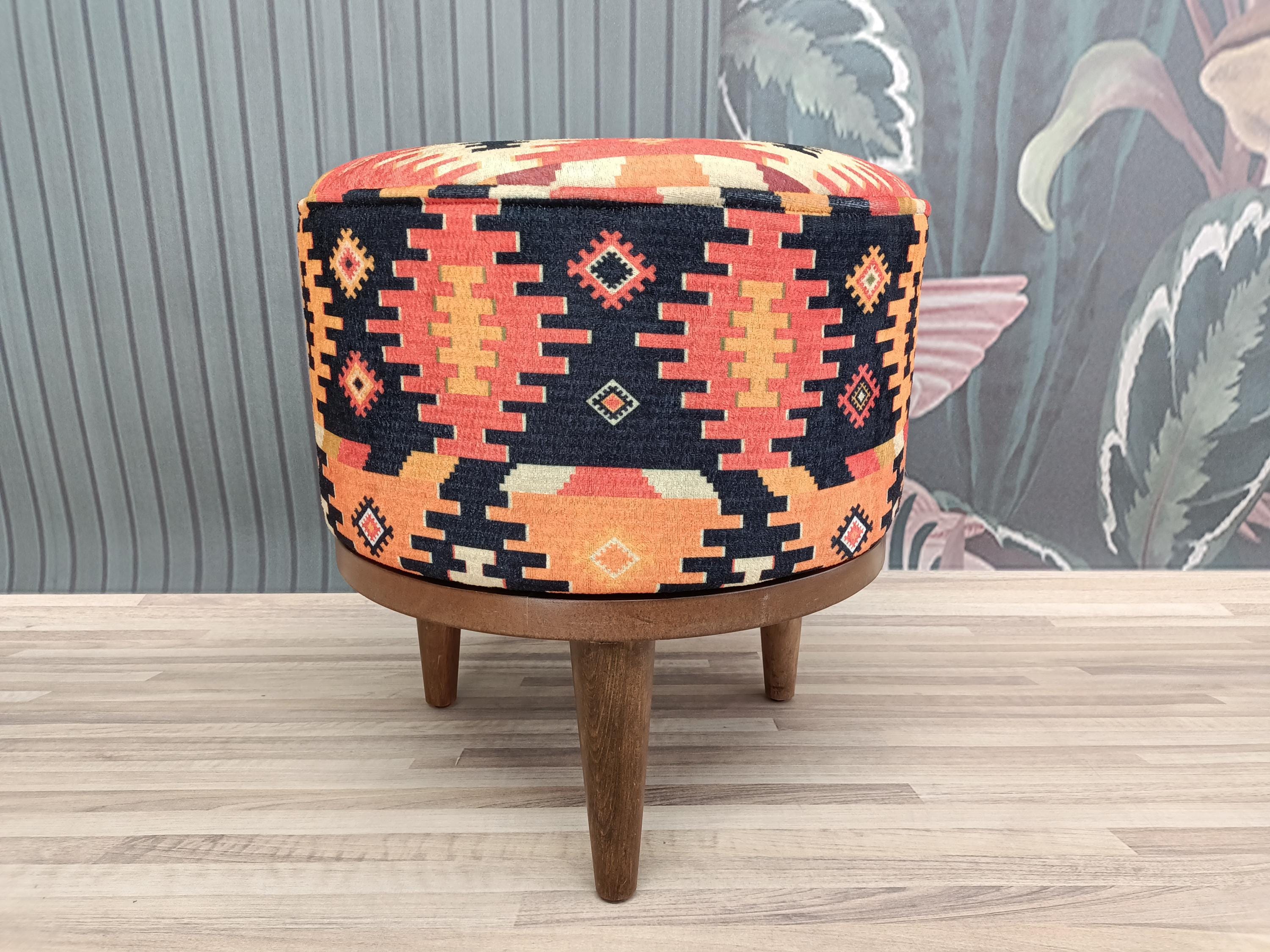 Ottoman Stool, Lobby Stool, Upholstered Footstool, Aztec Stool, Orange ...