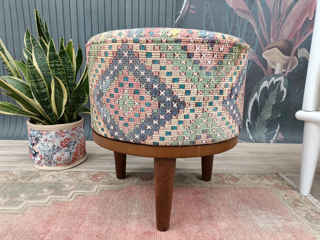 Bohemian Stool, Cocktail Ottoman, Sitting Pouf, Upholstered Bench ...