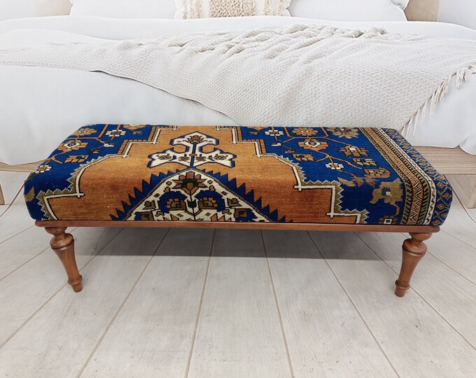 Hallway Bench, Vintage Rug Bench, Bohemian Bench, Upholstered Bench ...