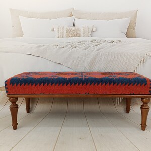 Kilim Rug Bench, Footstool Bench, Ottoman Upholstery Bench, Aztec Rug ...