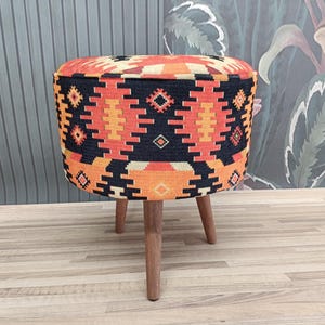 Ottoman Stool, Lobby Stool, Upholstered Footstool, Aztec Stool, Orange Bench, Handmade Furniture ...