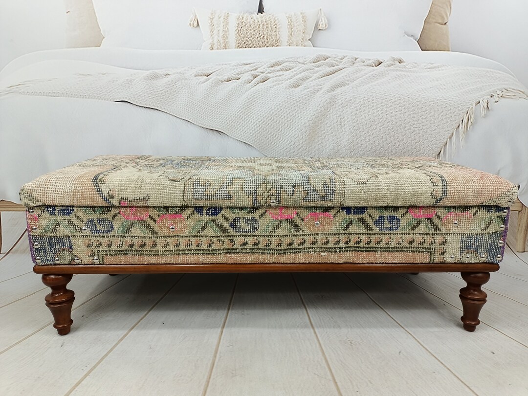 Storage Ottoman, Handmade Bench, Upholstered Bench, Rug Bench, Bohemian ...