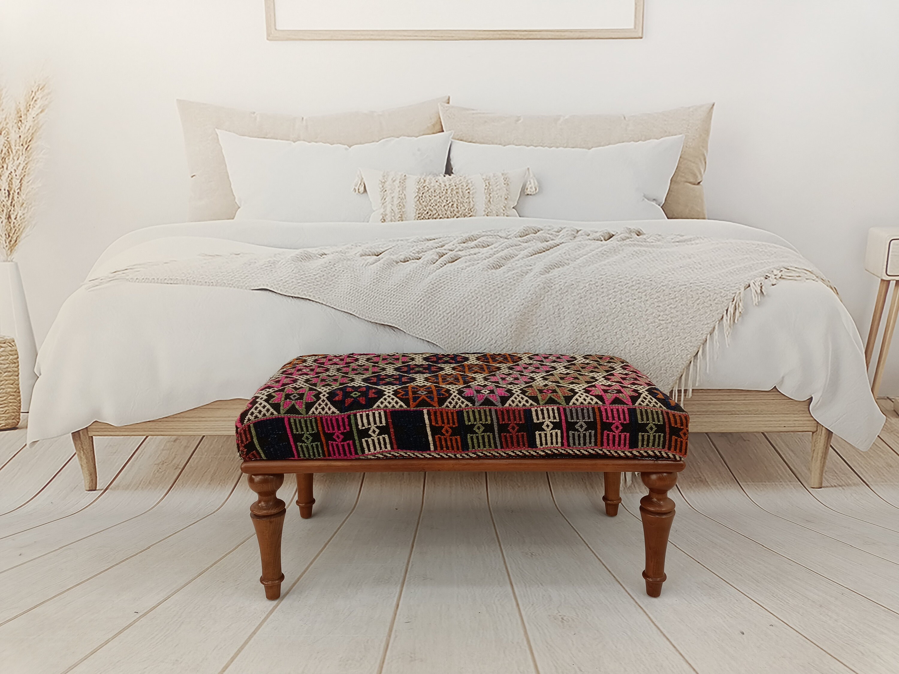 Kilim Ottomane Polsterbank Boho Bank Kuchenstuhl handgefertigte Mobel Holzbeinbank Boho Bank BENCH 666 Etsy