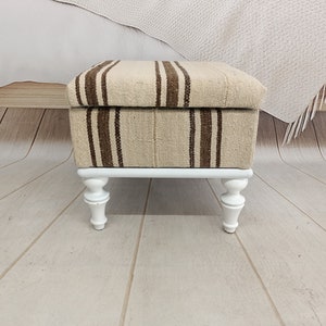 Bedroom Pouffe, Footstool Bench, Striped Kilim Bench, Antique Table ...