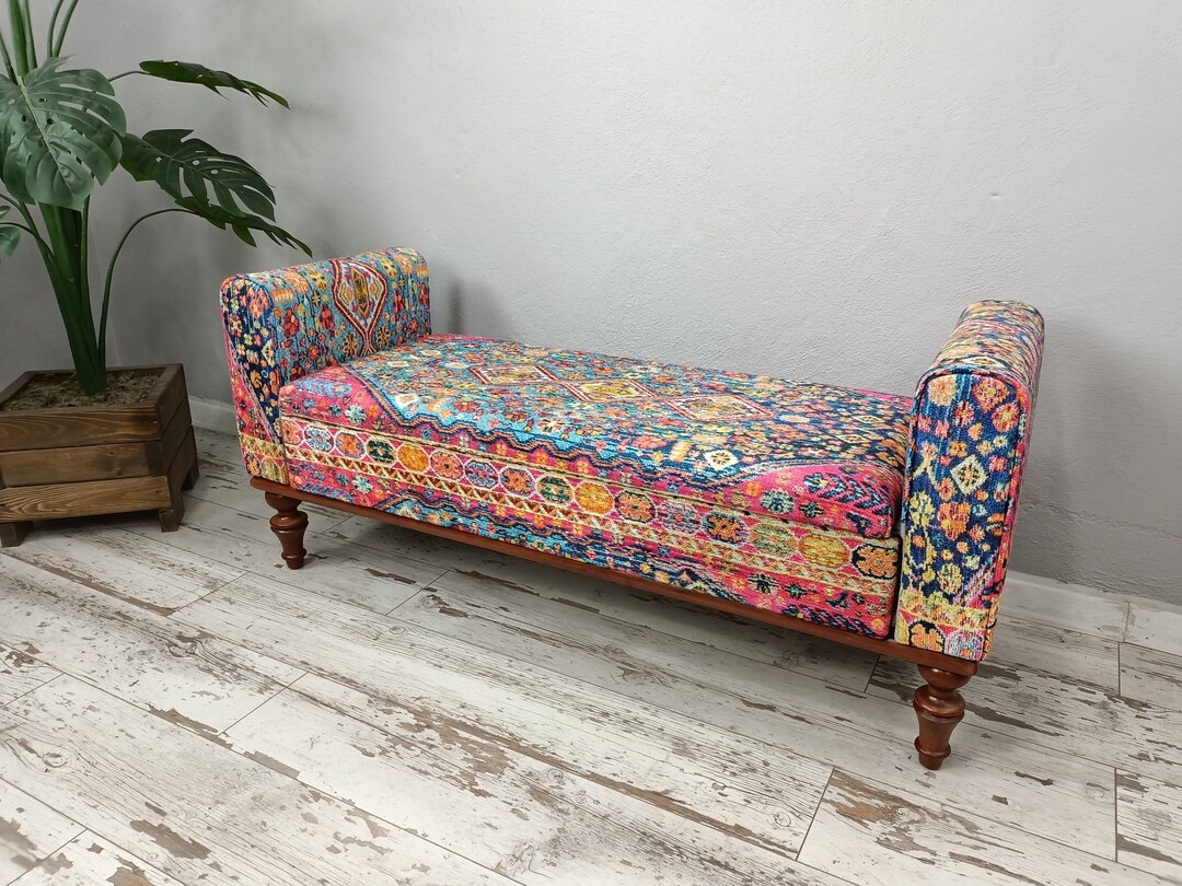 Upholstered Bench, Meditation Seat, Bohemian Bench, Entry Chair, Pink ...