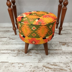 Ottoman Stool, Lobby Stool, Upholstered Footstool, Aztec Stool, Orange ...