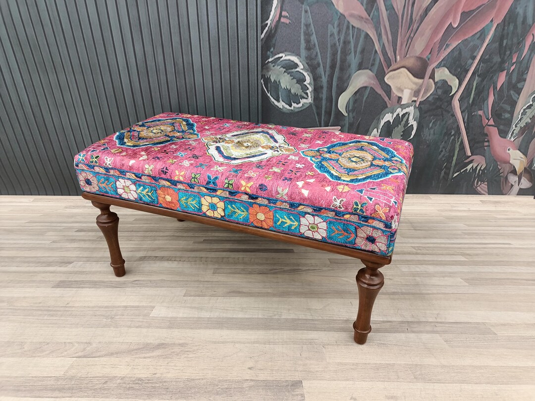Pink Upholstered Bench, Decorative Bench, Ottoman Bench, Handmade Bench ...