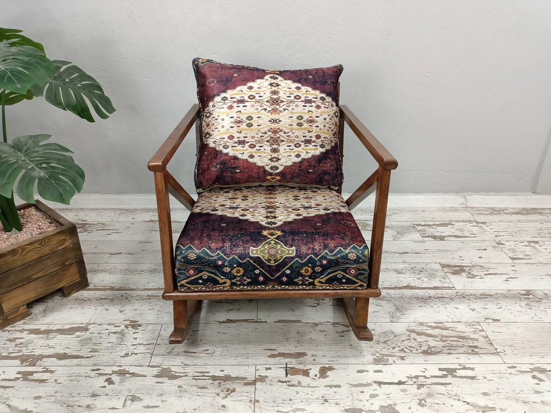 Rocking Chair, Kilim Pattern Chair, Handmade Armchair, Wood Work Chair ...