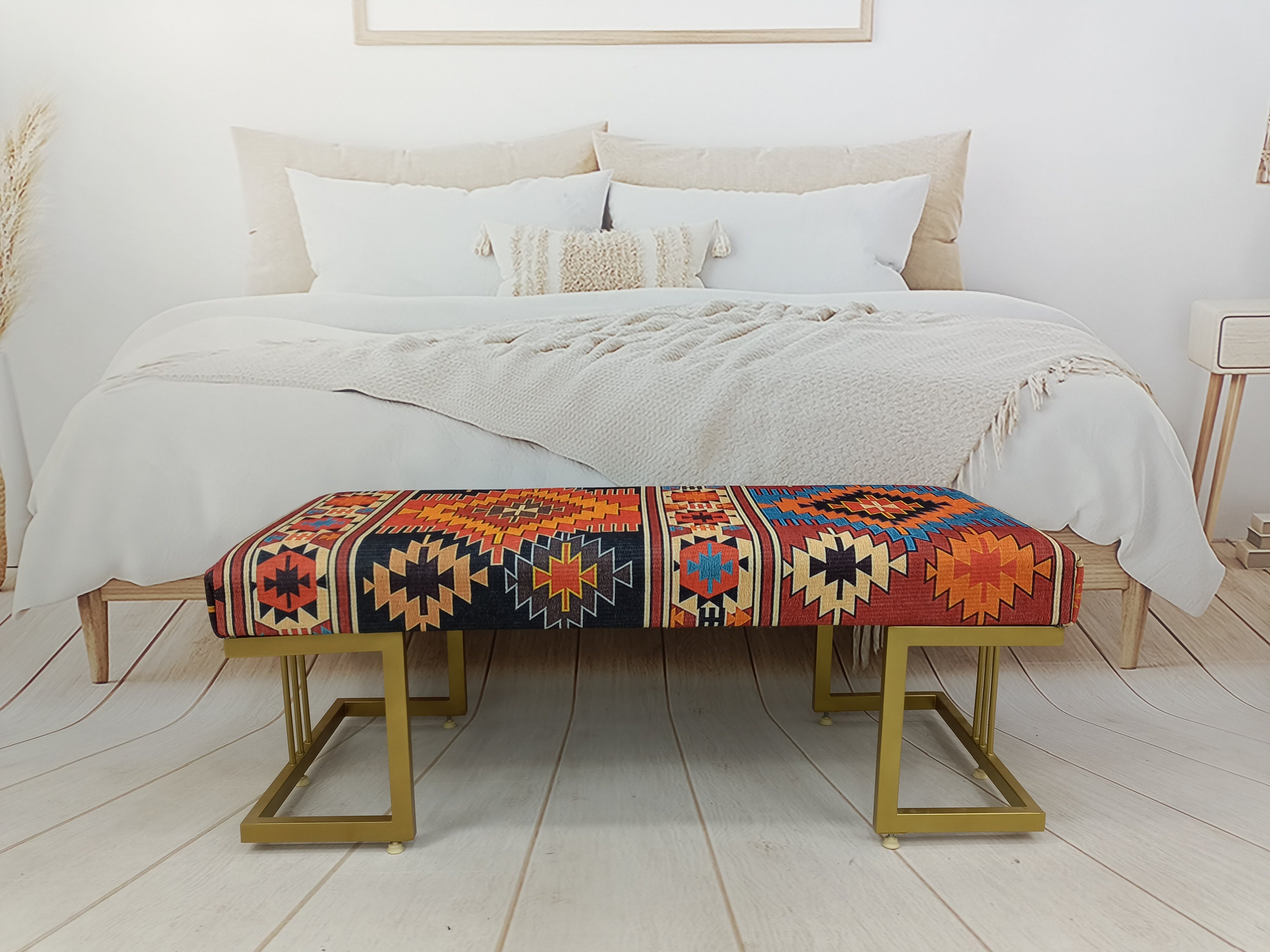 Footstool Bench Aztec Bench Farmhouse Decor Entry Bench - Etsy Australia