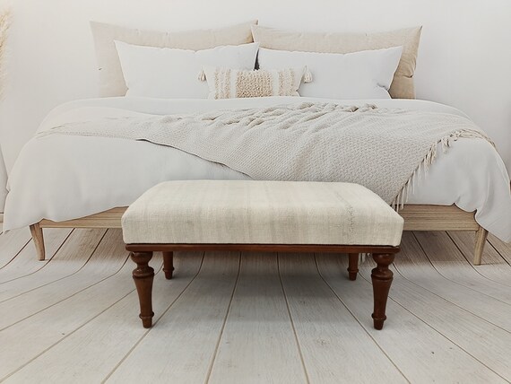 White Bench Ottoman Bench Natural Rug Bench Handmade - Etsy