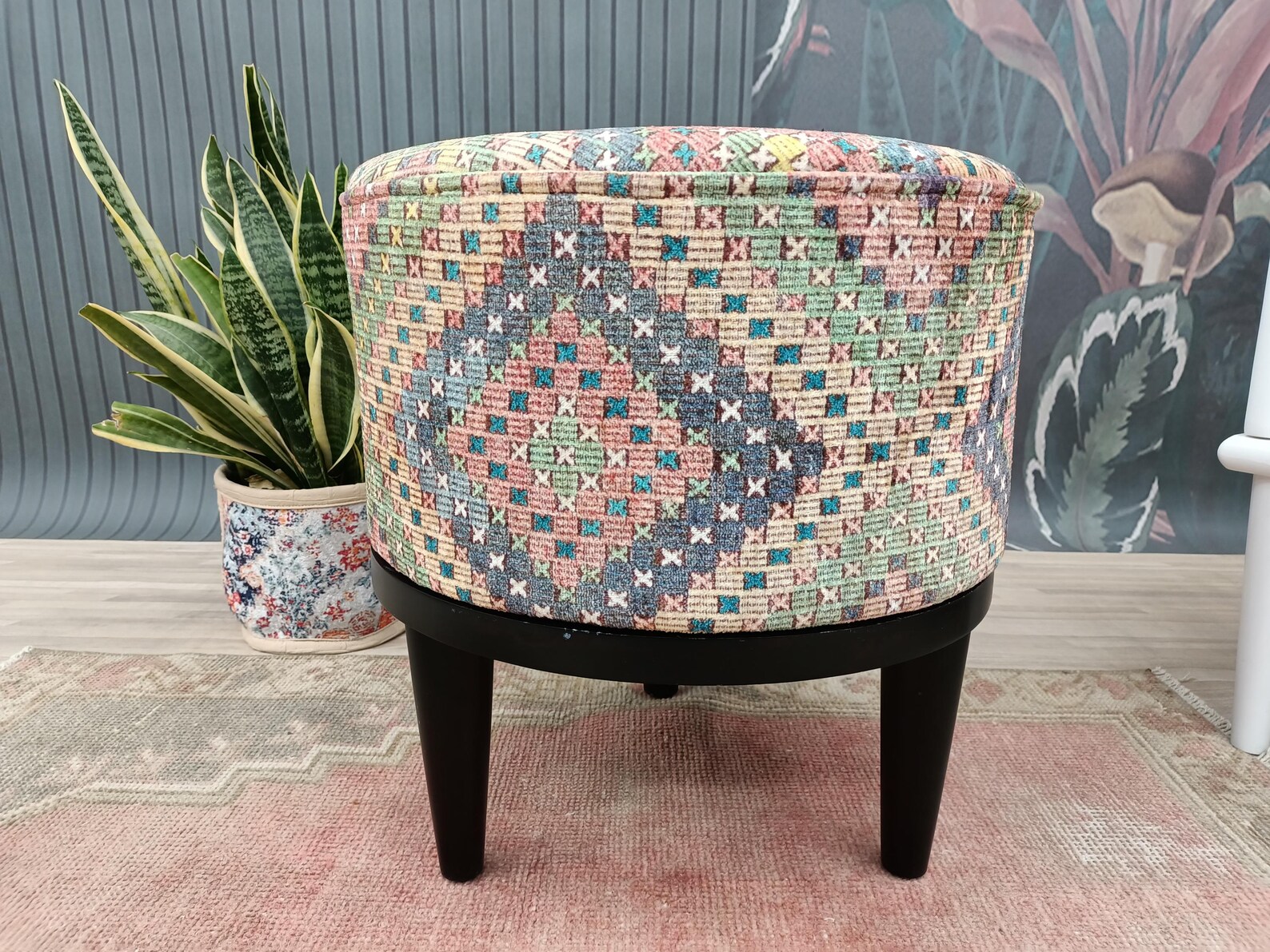 Bohemian Stool, Cocktail Ottoman, Sitting Pouf, Upholstered Bench ...