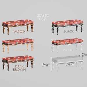 Red Color Bench, Handmade Furniture, Upholstered Bench, Ottoman Bench ...