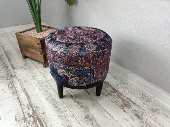 Round Footstool Pouf Chair Ottoman Bench Porch Chair Navy Stool Accent Chair Hallway Bench Pouf Stool Siting Bench Footrest FS 876 Etsy UK