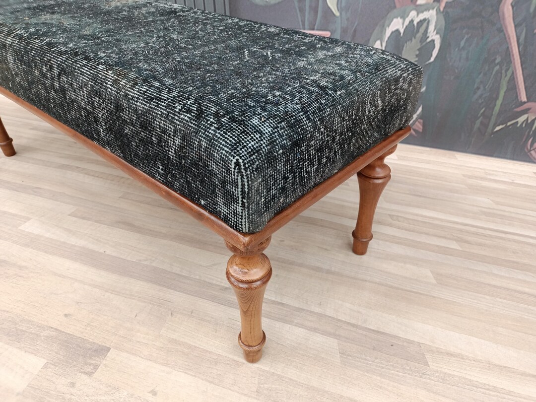 Turkish Rug Bench, Black Rug Bench, Footstool Benche, Pouffie Ottoman ...