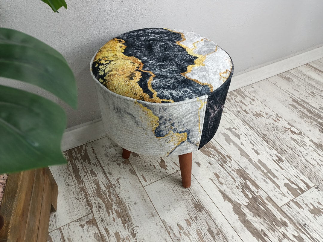 Ottoman Pouf, Round Footstool, Bedroom Bench, Handmade Furniture ...