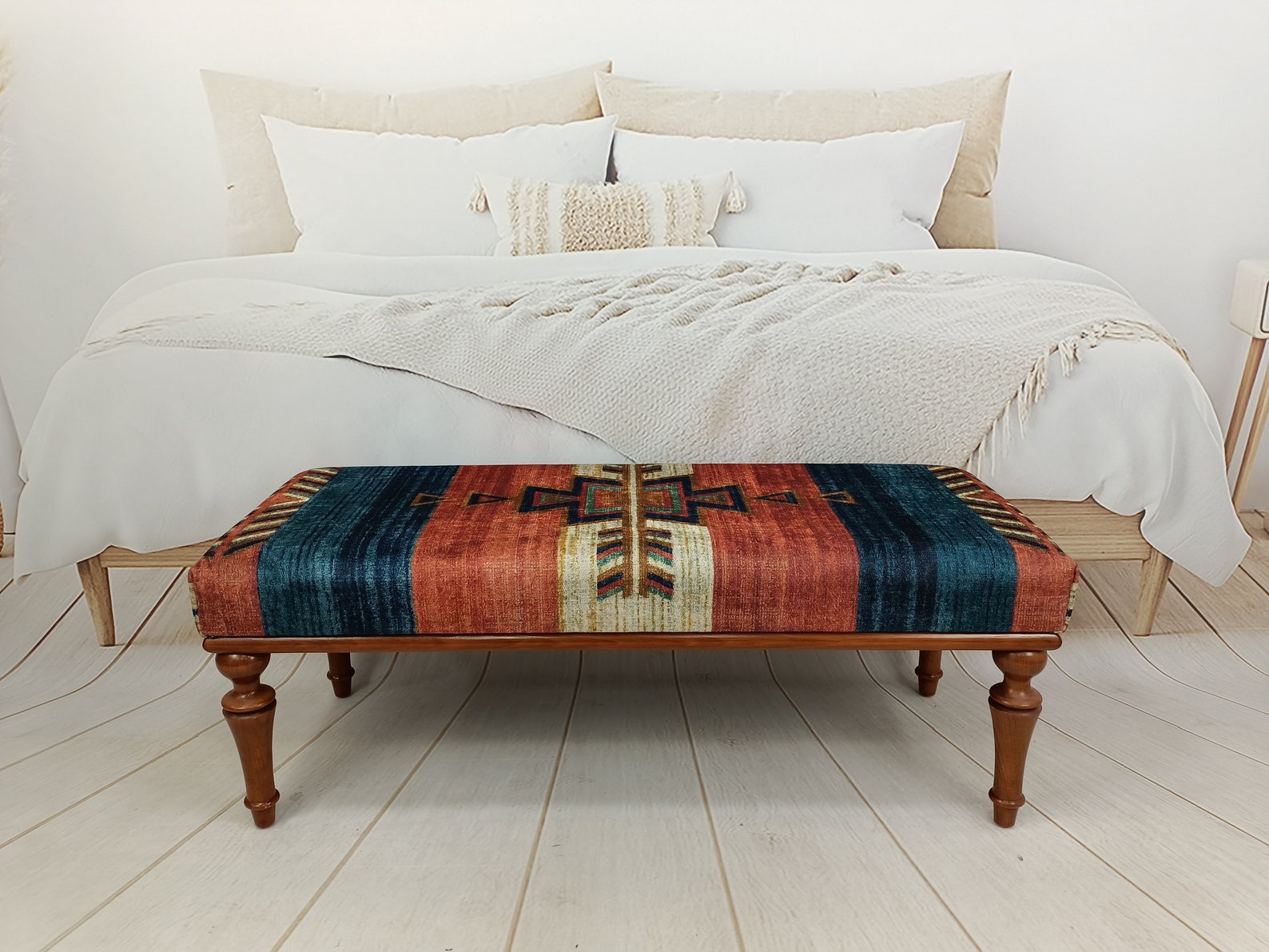 Footstool Bench Aztec Bench Farmhouse Decor Entry Bench - Etsy