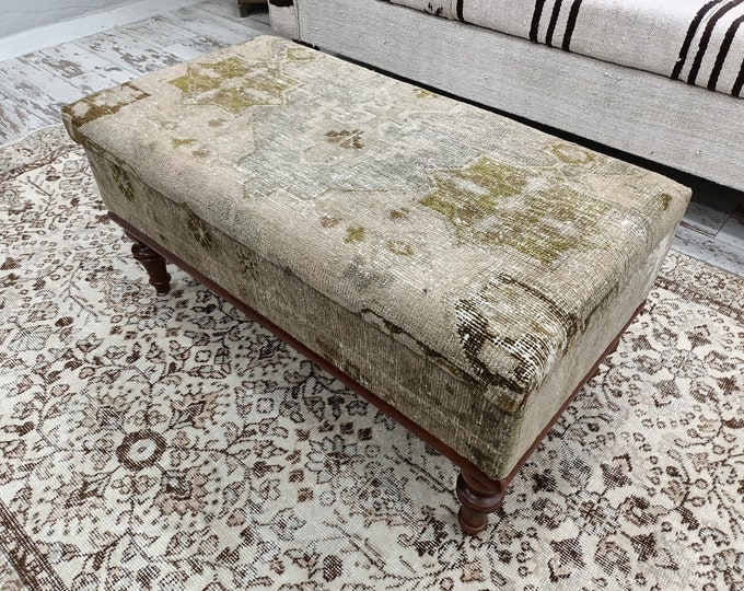Hallway Bench, Vintage Rug Bench, Storage Unit, Upholstered Bench ...