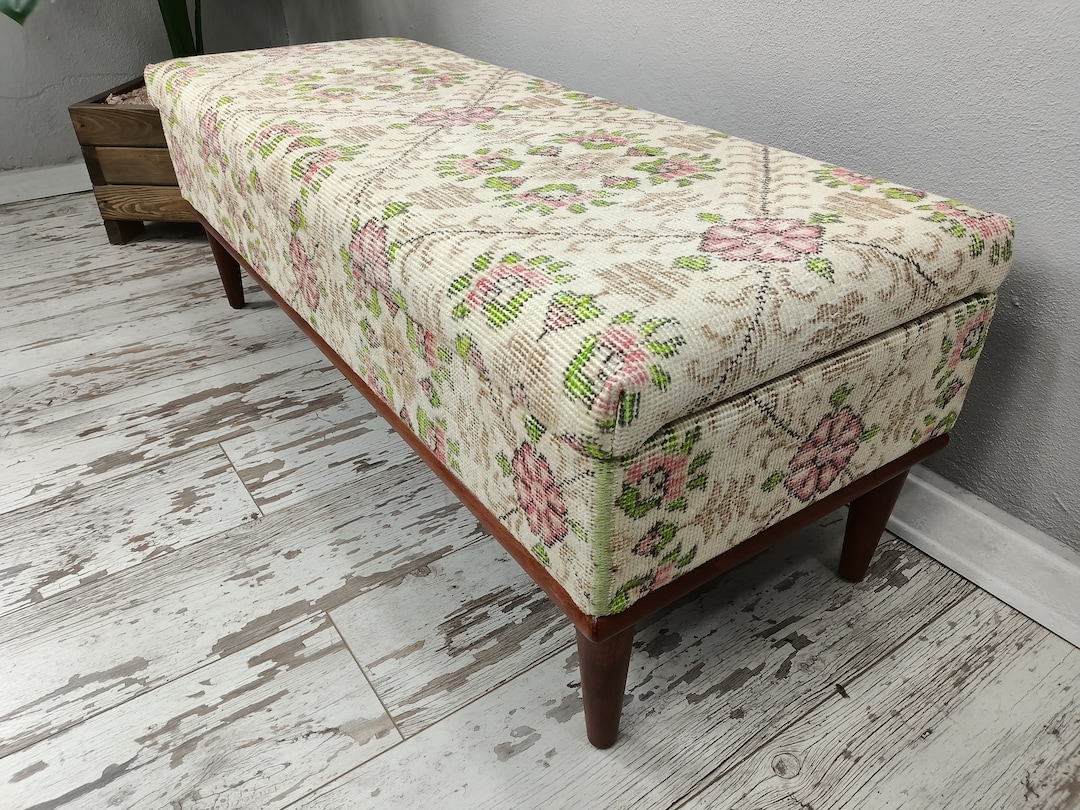 Turkish Rug Bench, Storage Ottoman Bench, Upholstered Ottoman, Entryway ...