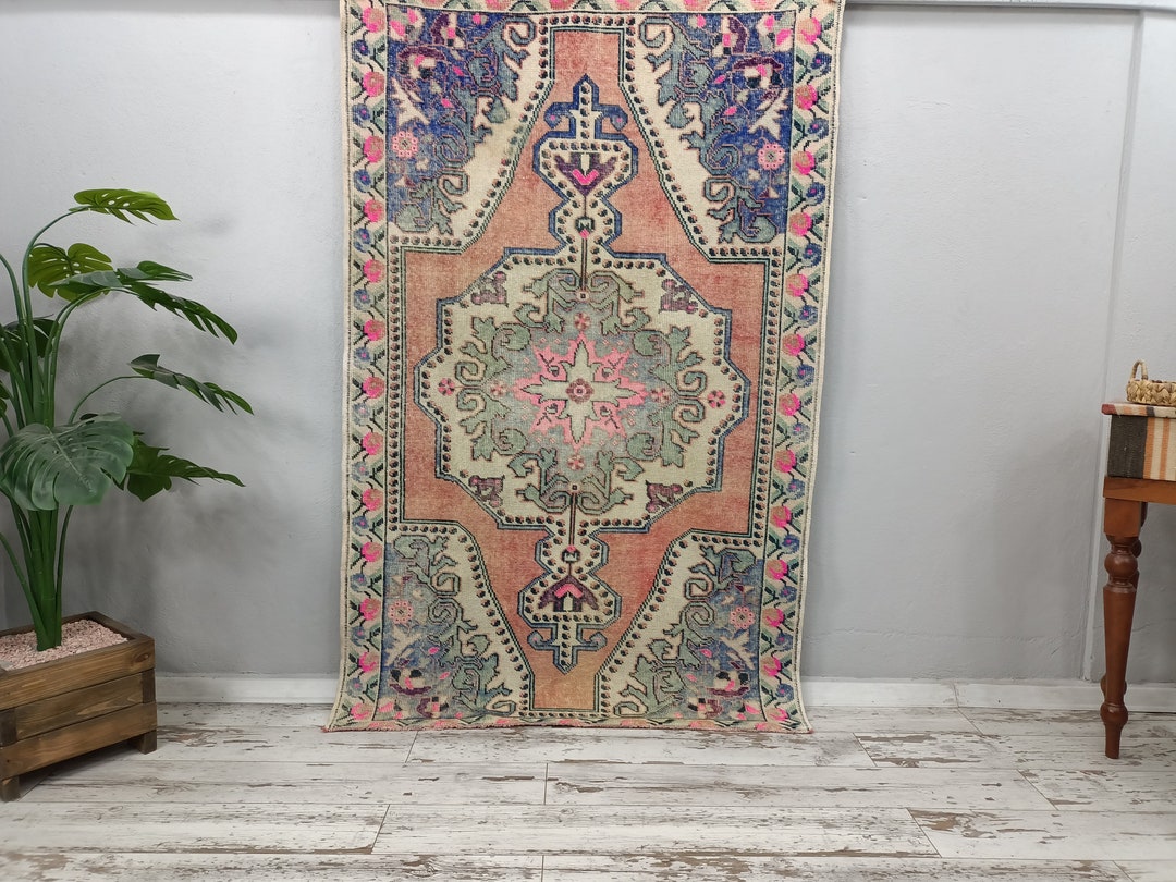 Bohemian Rug, Handmade Rug, Pink Wool Rug, Entry Rug, Vintage Rug ...