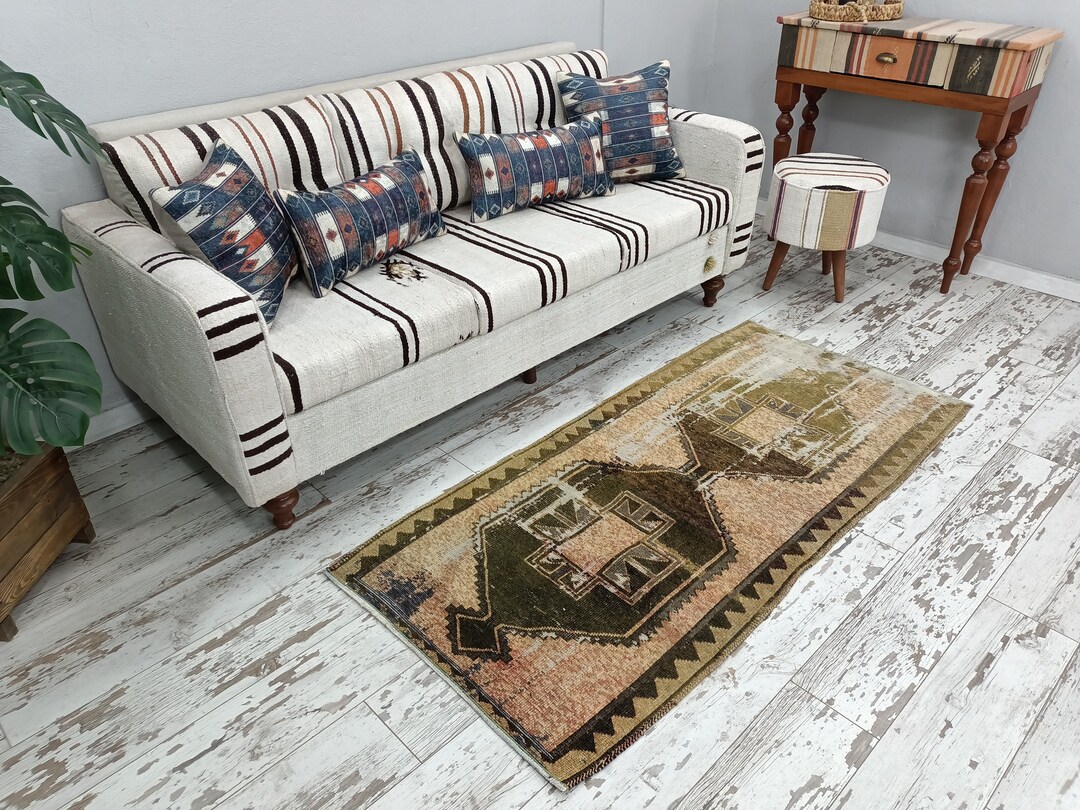 Hallway Rug, Vintage Rug, Ikat Runner Rug, Turkish Rug, Worn Rug ...