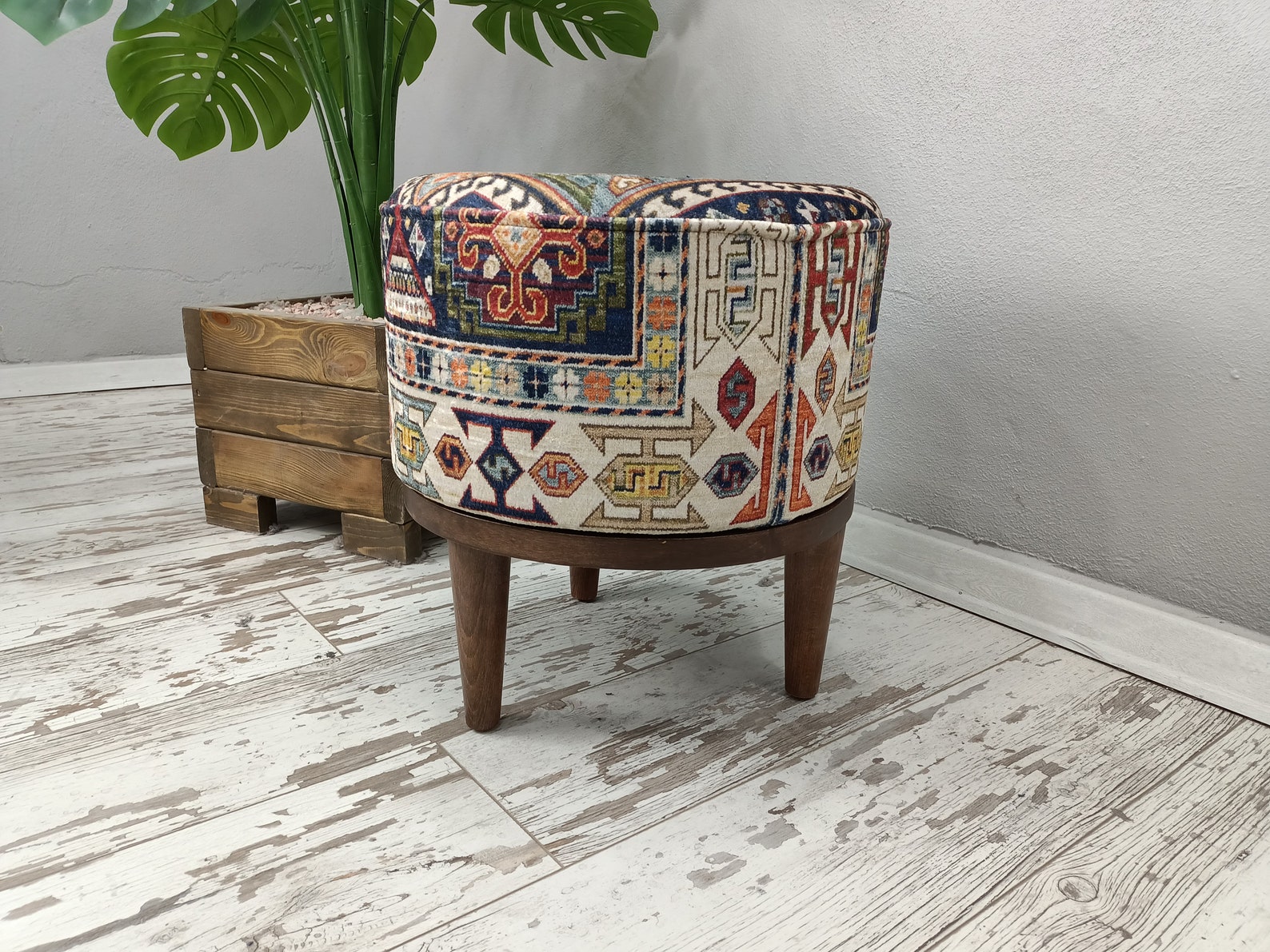 Round Pouf Stool, Bedroom Pouf, Footstool Ottoman, Tufted Stool, Piano ...