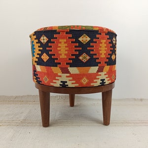 Ottoman Stool, Lobby Stool, Upholstered Footstool, Aztec Stool, Orange ...